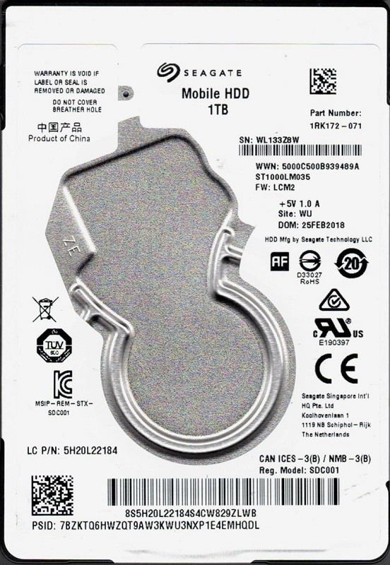 ST1000LM035 P/N: 1RK172-071 F/W: LCM2 WU WL1 Seagate 1TB Mobile HDD | eBay