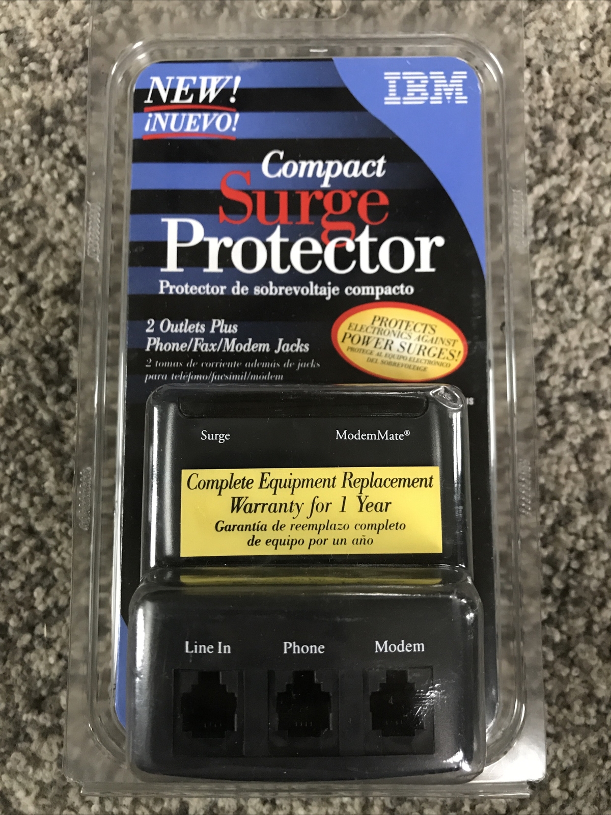 IBM Compact Travel Surge Protector 2 Outlets plus Phone Fax Modem Jacks ...