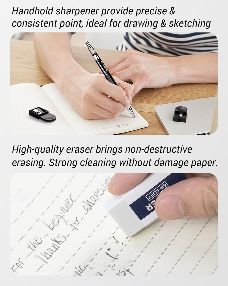 2mm Professional Metal Mechanical Pencil Set - 3PCS with 144 Durable ...