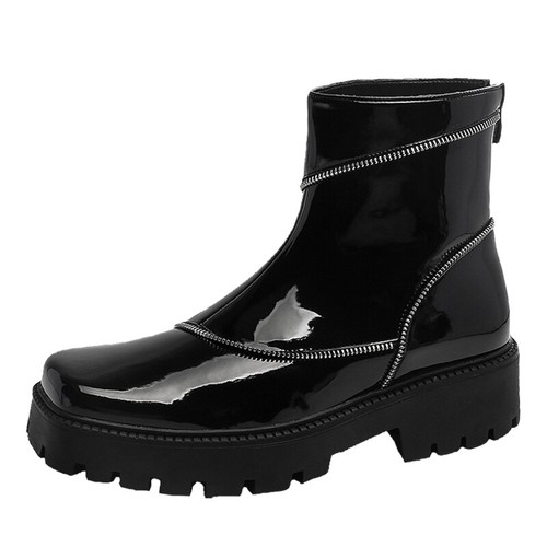 Men's High-top Faux Leather Glossy Zipper Stylish Platform Chelsea ...