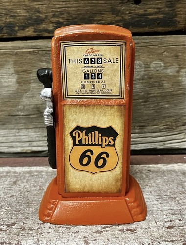 PHILLIPS 66 Gasoline Orange Mini Gas Pump 6.5” Tall Metal Penny Coin ...