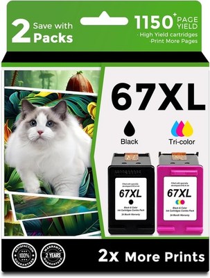 2PK 67XL 67 XL Ink Cartridge For DeskJet 2700 2755 2852 2855 4152 4155 ...