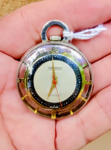 Vintage Sheffield Pocket Watch Pendant Clear Case See Through Skeleton ...