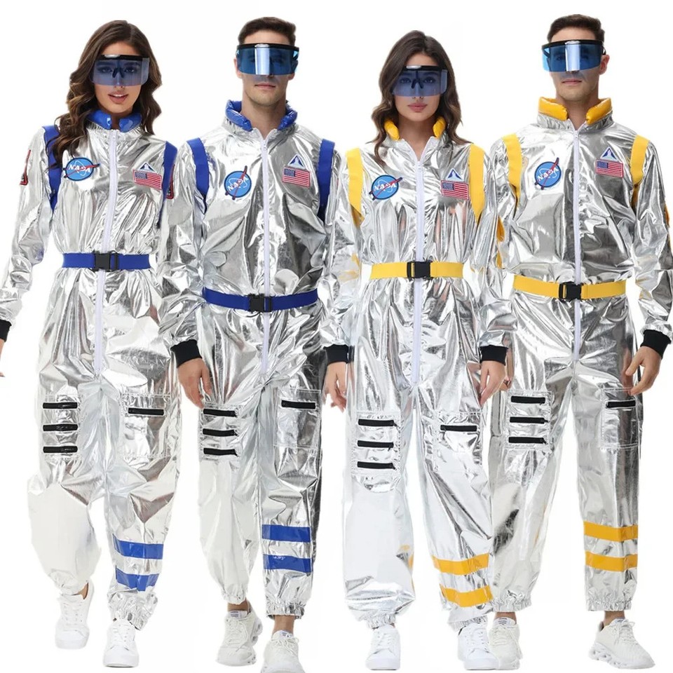 Adult Silver Astronaut Costume Men Women Spaceman Suit Space Jumpsuit ...