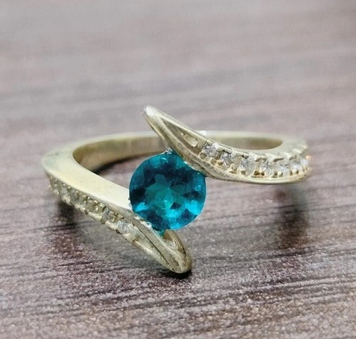 2Ct Round Cut Lab Created Blue Topaz Engagement Ring 14K Yellow Gold ...