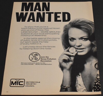 1972 Print Ad Man Wanted Motorcycle Industry Council Noise Pollution ...