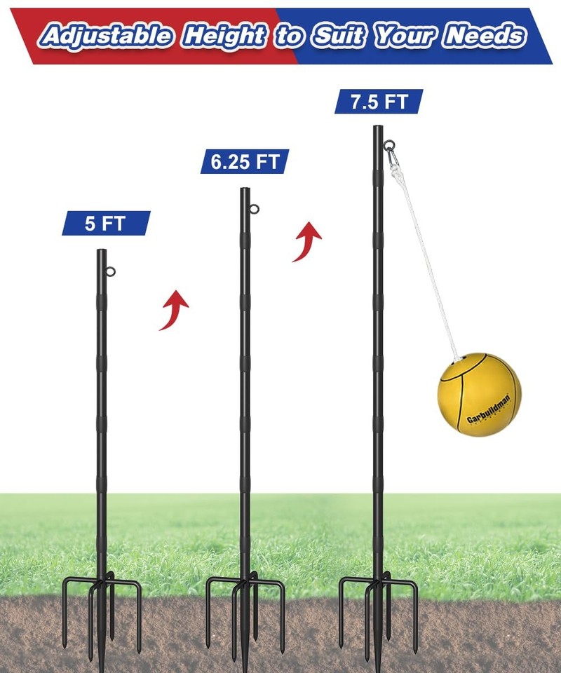 Tetherball Set with Ball & Rope for Outdoor Backyard, Adjustable Tether ...