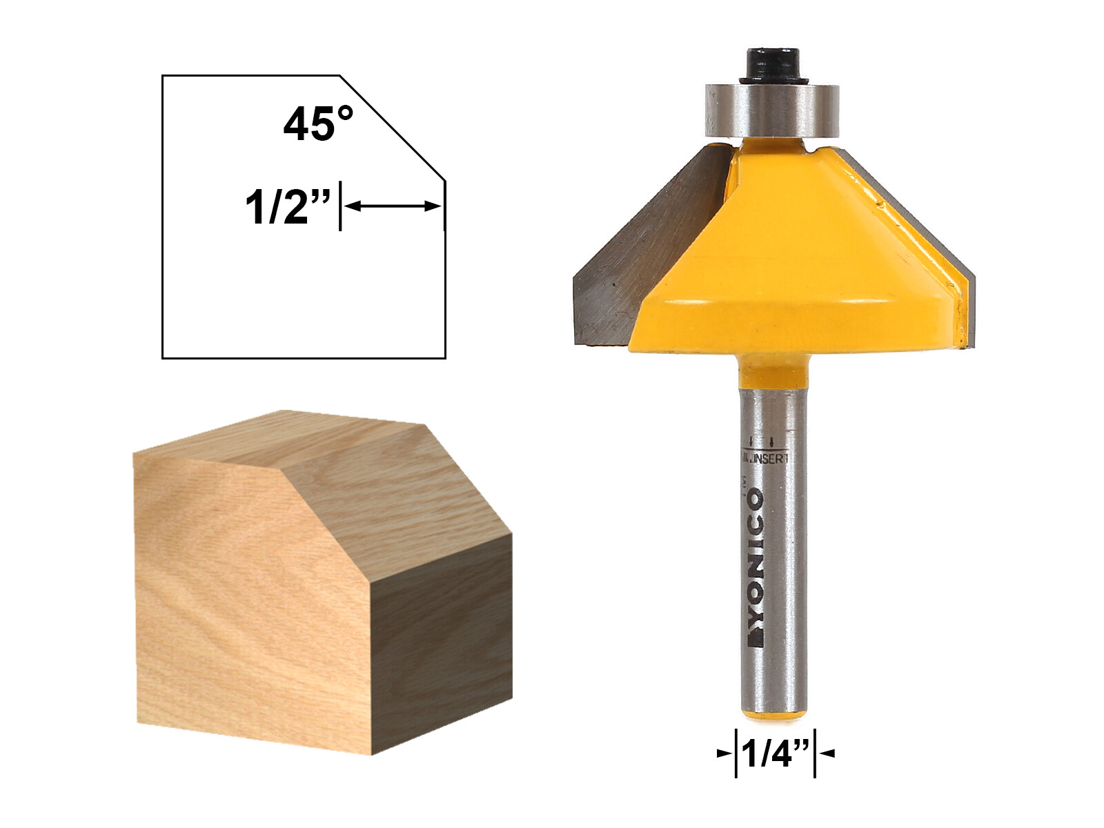 45 Degree Chamfer Edge Forming Router Bit - 1/4" Shank - Yonico 13106q ...