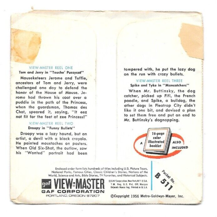 TOM AND JERRY, Droopy, Spike & Tyke; View-Master pkt B511, G1 late '60s ...
