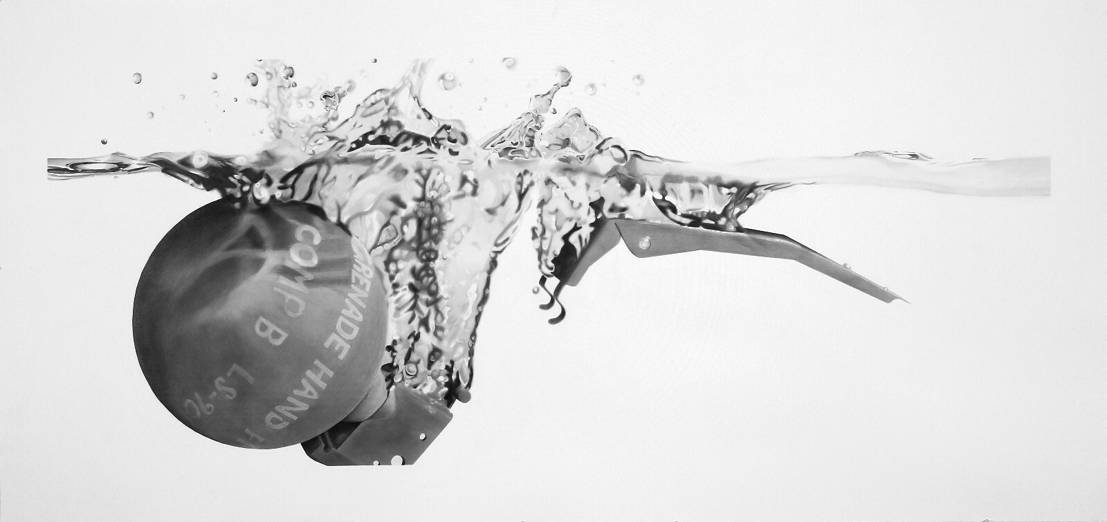 Drawing - Pencil on paper, "M67" hand grenade **Hyperrealism ...