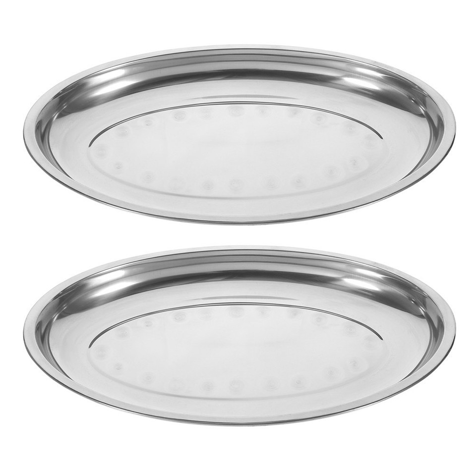 2 Pcs Stainless Steel Dishes Metal Serving Platters Fruit Plate Tray ...