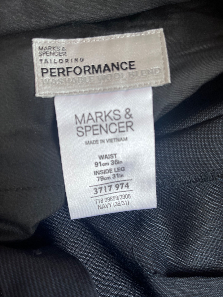 Marks and Spencer mens wool blend trousers navy 36inch waist 31 inch ...