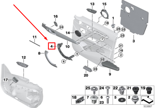 NEW BMW X1 F48 FRONT RIGHT DOOR PULL CARRIER 51417417508 7417508 NO ...