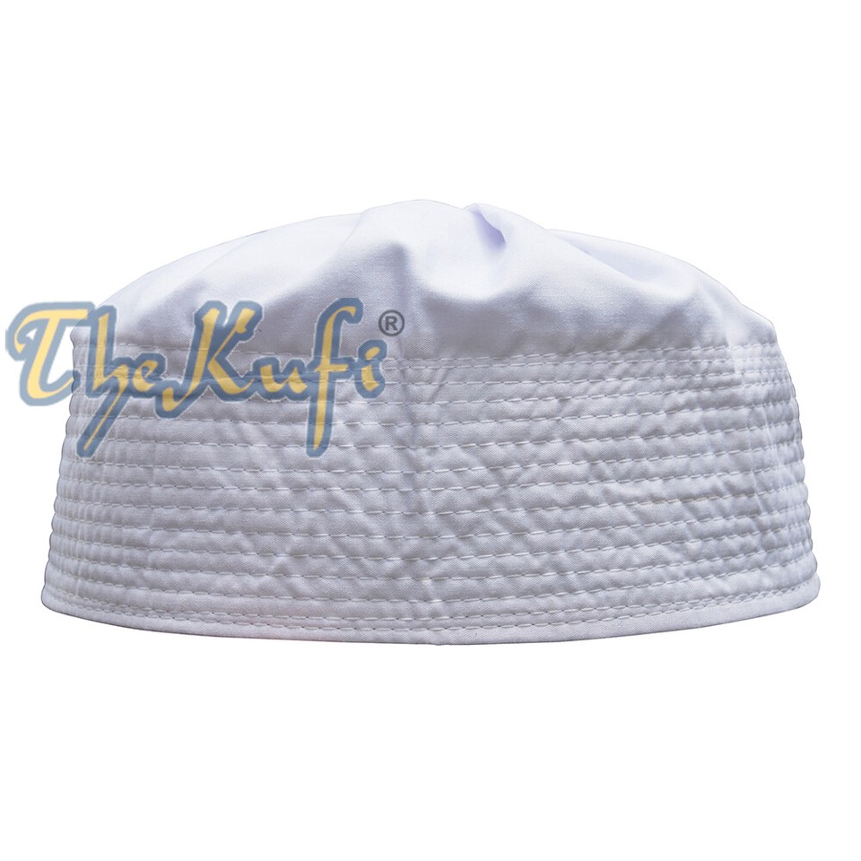 Islamic Kufi Prayer Cap Plain White Pleated-top Fabric Peci Muslim ...