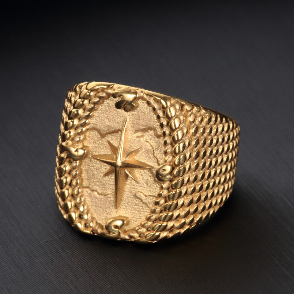 Vintage Star Compass Navigation Navy Ring Stainless Steel Men's Guide ...
