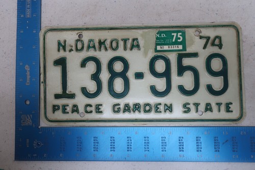 North Dakota License Plate Tag ND 1975 1974 138-959 138 959 Natural ...