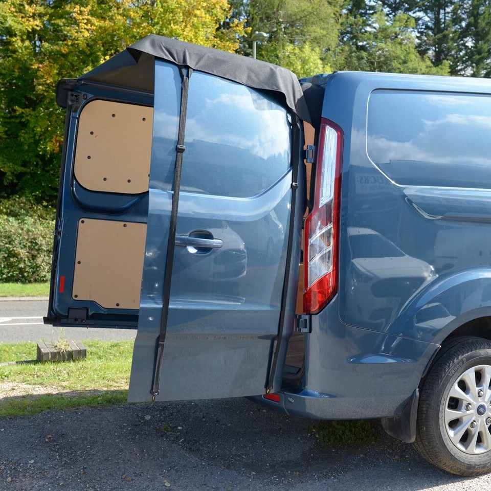 FORD TRANSIT CUSTOM REAR BARN DOOR AWNING COVER (2013 ONWARDS) BLACK ...