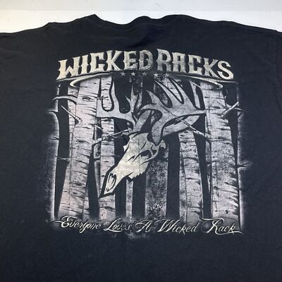 WICKED RACKS HUNT HUNTING DEER MOOSE SKULL TEE T SHIRT Mens L Black | eBay