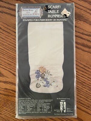 Vtg Betsy Ross Bureau Scarf Table Runner Country Floral Stamped ...