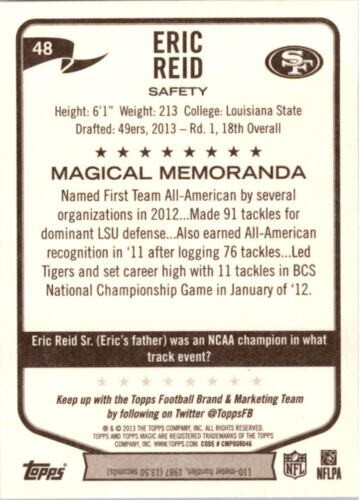 2013 Topps Magic Football Card #48 Eric Reid Rookie | eBay