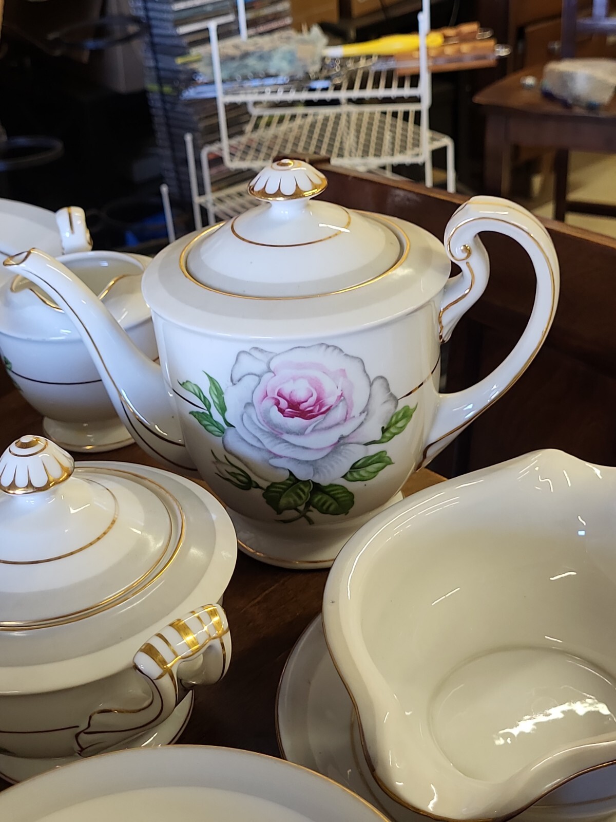 94 pcs SONE china Japan EUC SON33 Wite rose pink center gray band gold ...