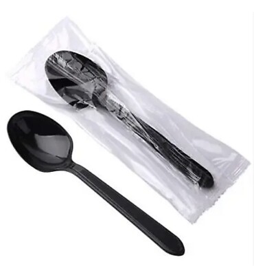 6" Individually Wrapped Plastic Spoons - 1000 Black Disposable Solo ...