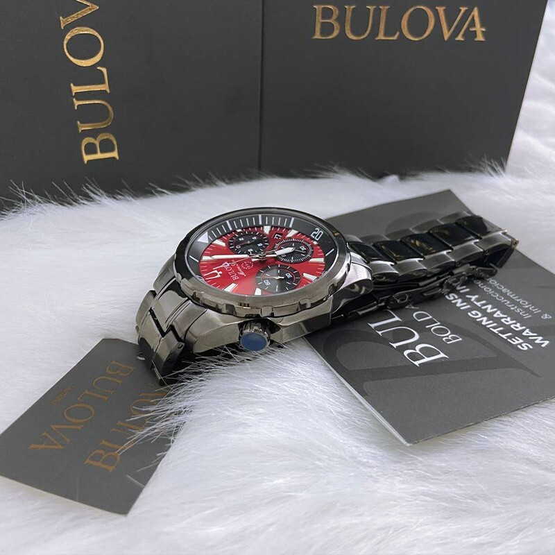 Men New Bulova Classic Red Marine Star Stainless Steel 98B350 Watch ...