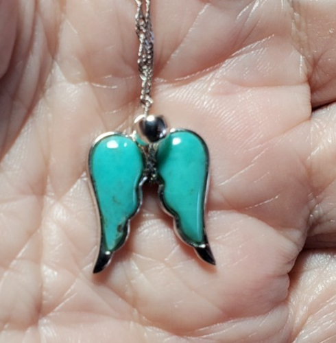 Sterling Silver Turquoise Angel Wings Pendant w/Necklace 18" | eBay