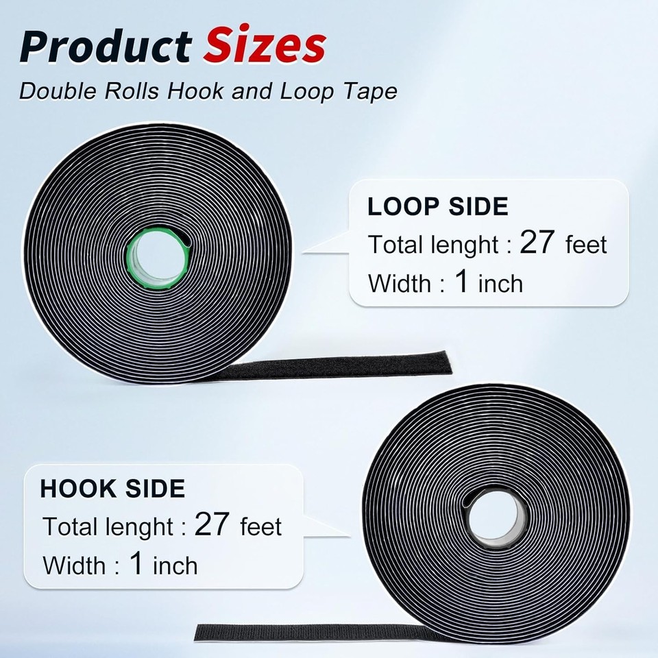 27Ft X 1 Inch Hook and Loop Strips with Adhesive, Double Sided Self ...