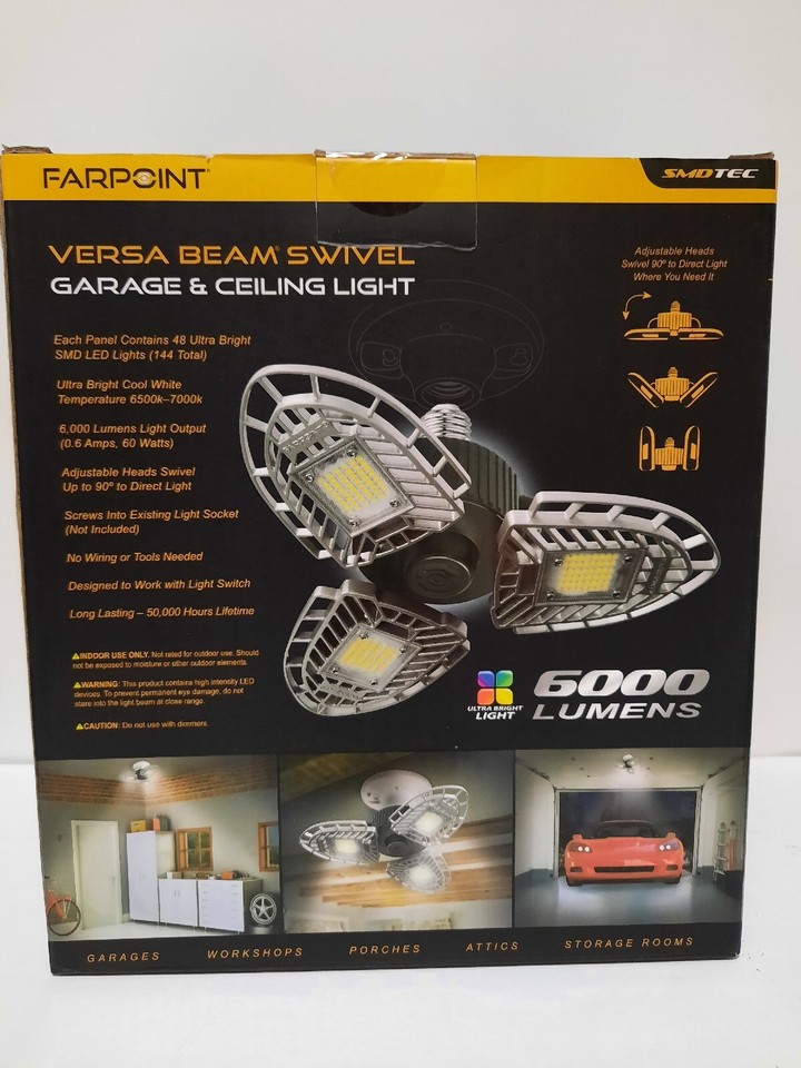 FarPoint 6000 Lumens Versa Beam Swivel Garage Ceiling Lights LED Easy ...