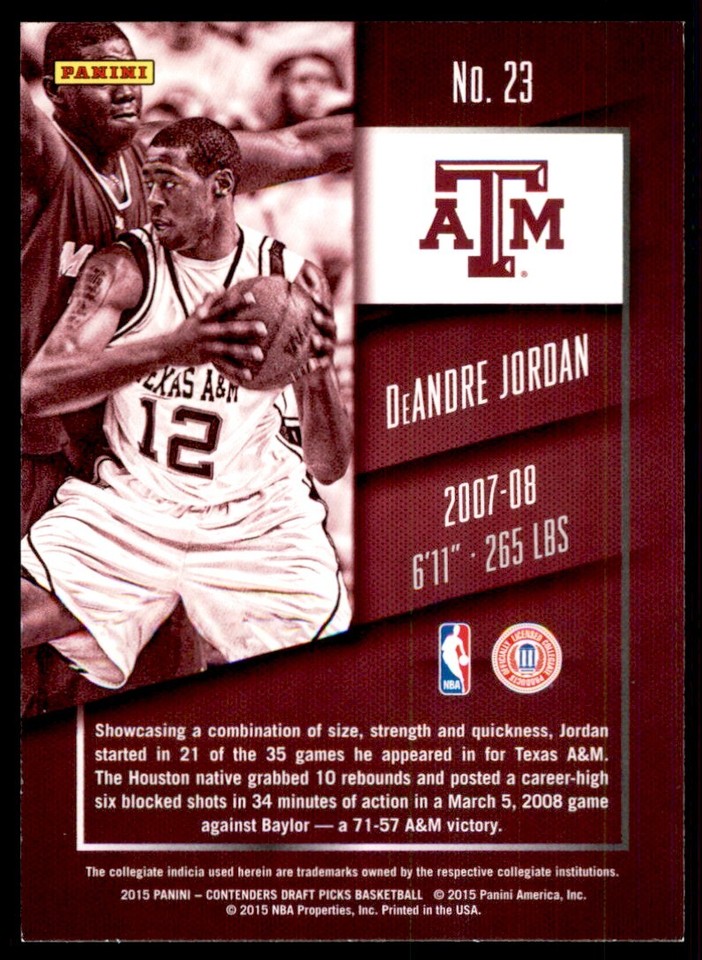 2015-16 Panini Contenders Draft Picks DeAndre Jordan Basketball Cards ...