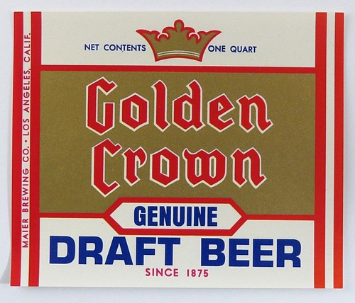 Vintage Golden Crown Draft Beer Bottle Label Maier Brewing Co Los ...