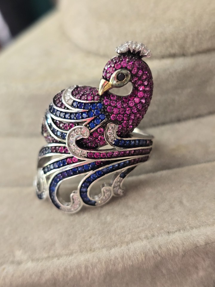 Ross Simons sterling silver Pink Blue Peacock lab created Ring cz ...