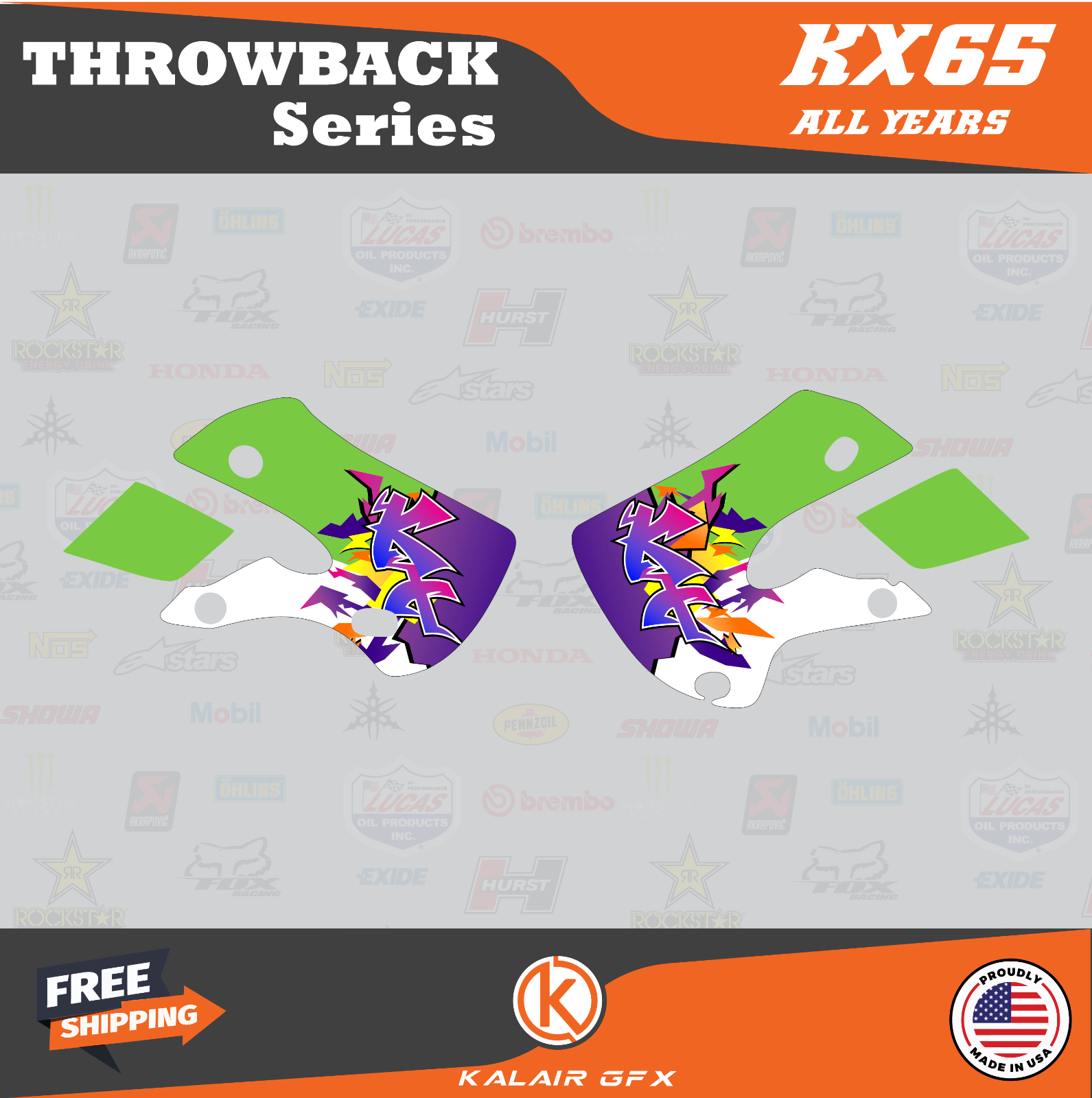 Graphics Kit for Kawasaki KX65 (1999-2024) KX 65 Throwback Series ...