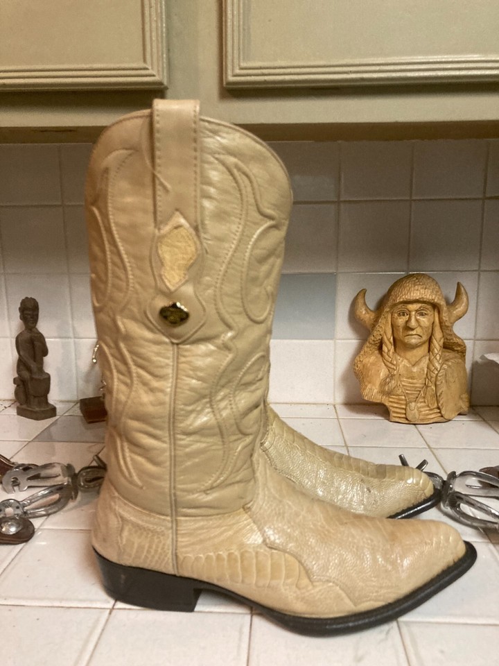 Los Altos WESTERN COWBOY BOOTS Oryx J-Toe Genuine IVORY Ostrich Leg 10. ...