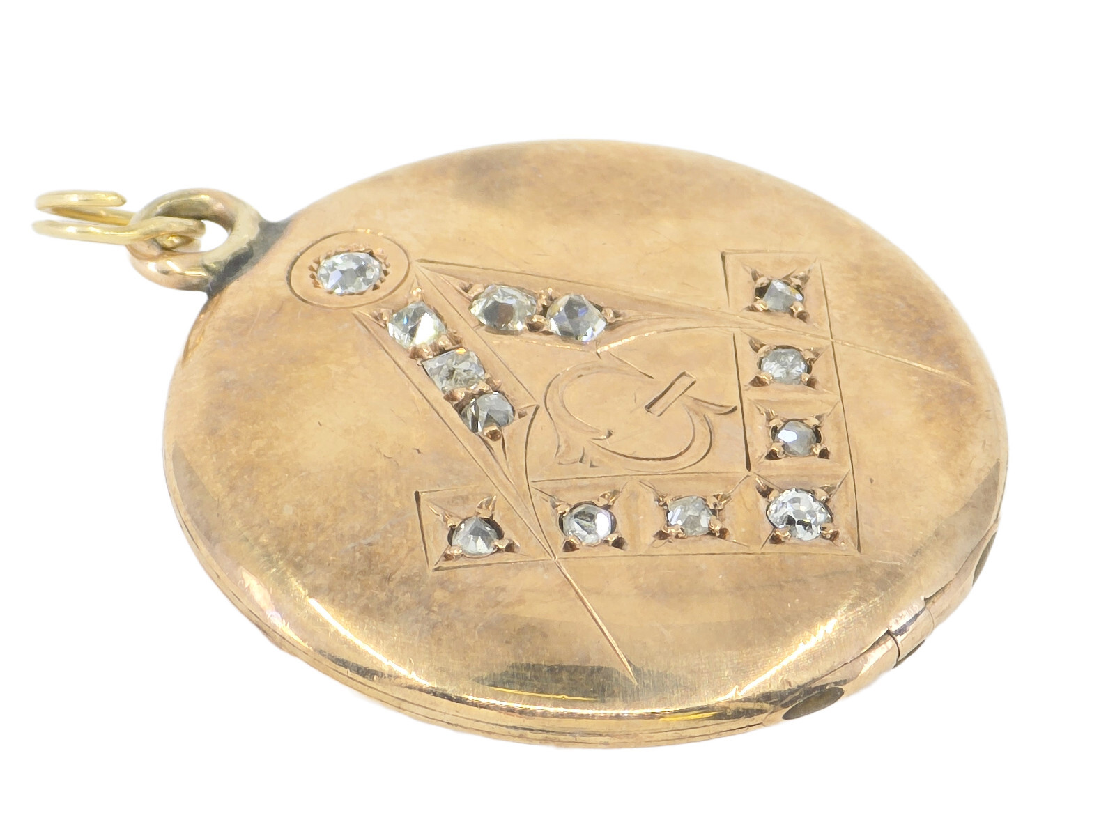 ANTIQUE VICTORIAN SOLID 10K GOLD MASONIC LOCKET w/ 0.4 TCW OLD CUT ...