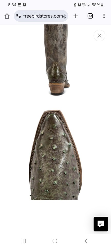 FREEBIRD Olive Green OSTRICH Woodland with bags and box. Only worn ...