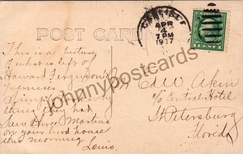 1917 RPPC Tornado Damage – Carlisle Indiana – Ferguson Home - Near ...