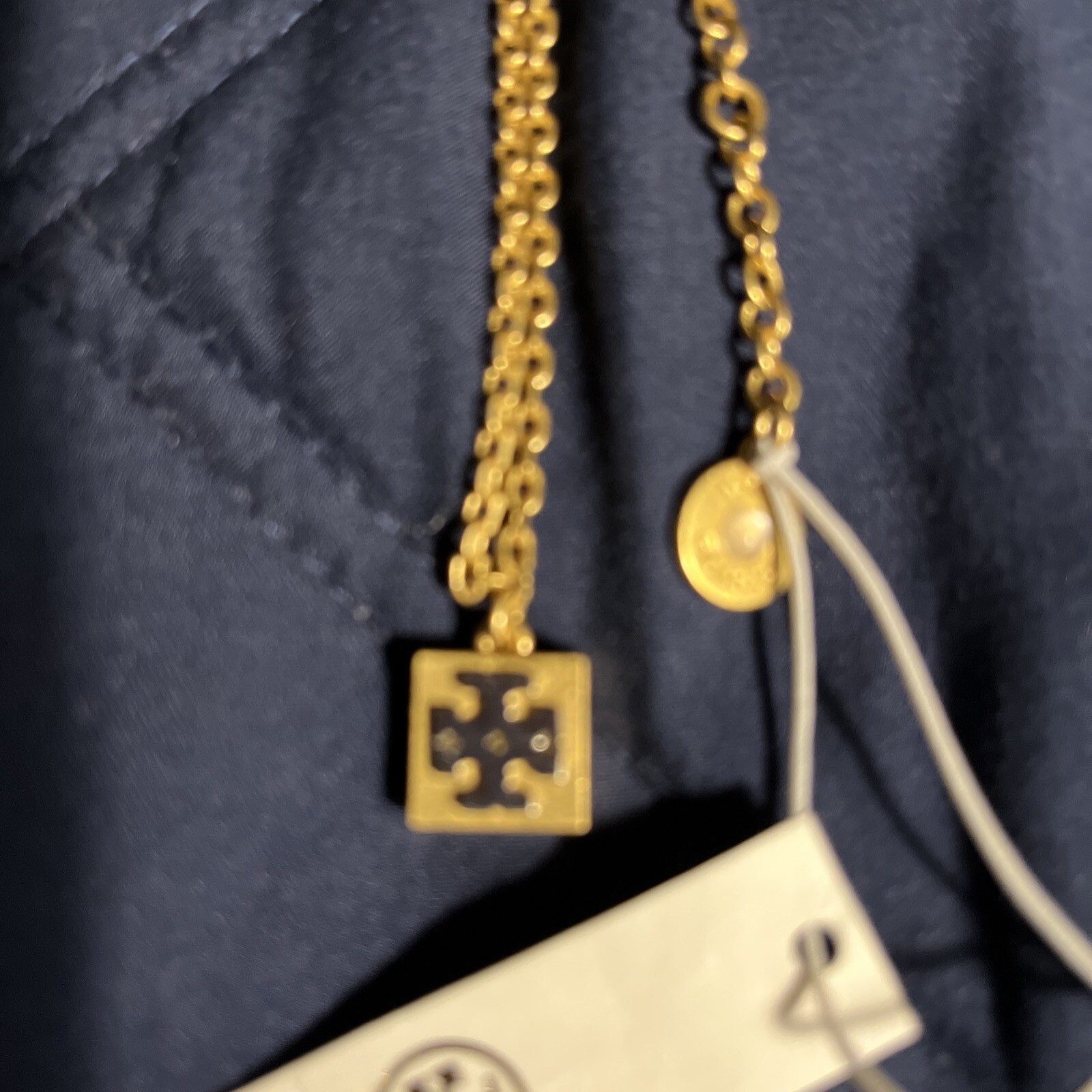 TORY BURCH BLOCK T LOGO CHARM NECKLACE GOLD TONE GENUINE NWT FREE ...