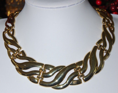 ELEGANT VTG 80S GOLDEN WAVY LINE LINKS BYZANTINE STYLE STATEMENT CHOKER ...
