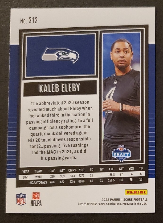 2022 Score #313 Kaleb Eleby RC SEAHAWKS Rookie Red Parallel football ...