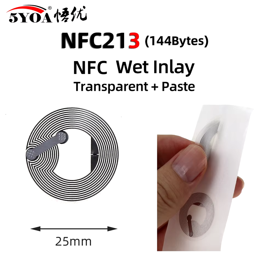 5-25 pcs NTAG213 – NFC Transparent Label (Wet Inlay) RFID tag sticker ...