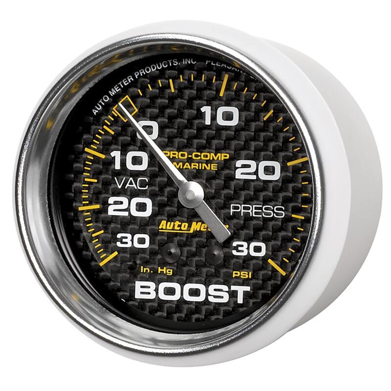 Auto Meter Boost/Vacuum Gauge 200775-40; Marine Carbon Fiber 30 inHg to ...
