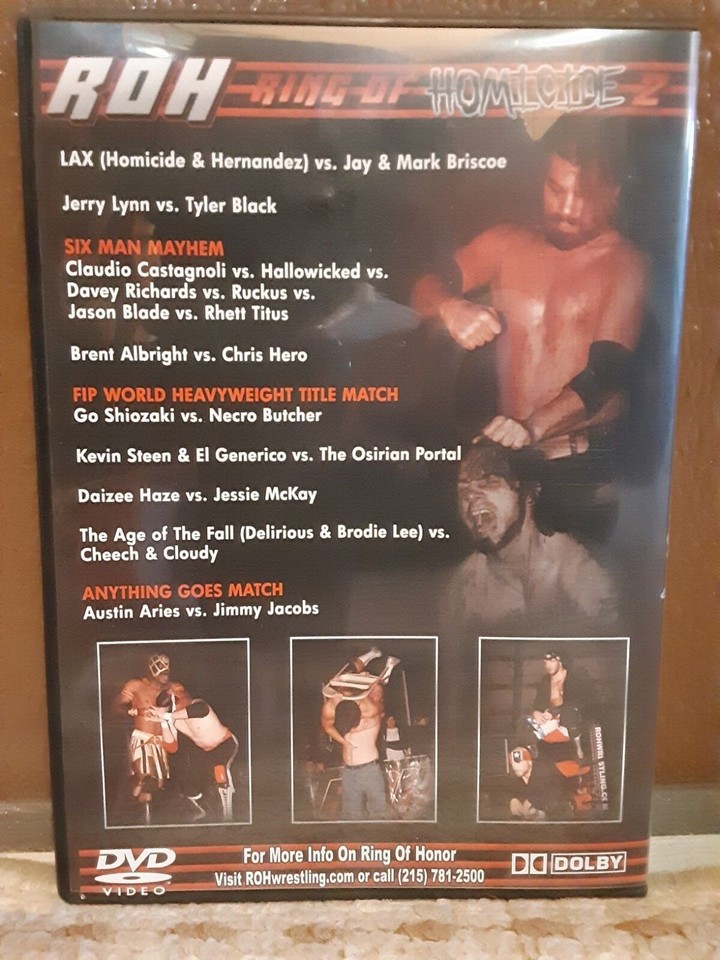 ROH Ring Of Homicide 2 2008 DVD Ring Of Honor WWE AEW NXT TNA PWG ECW ...