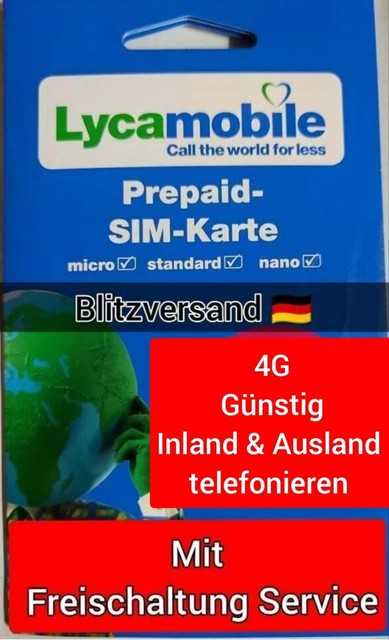 Lyca-Mobile Prepaid Simkarte Vodafone D2 Netz 4G Triple Sim Ausland ...