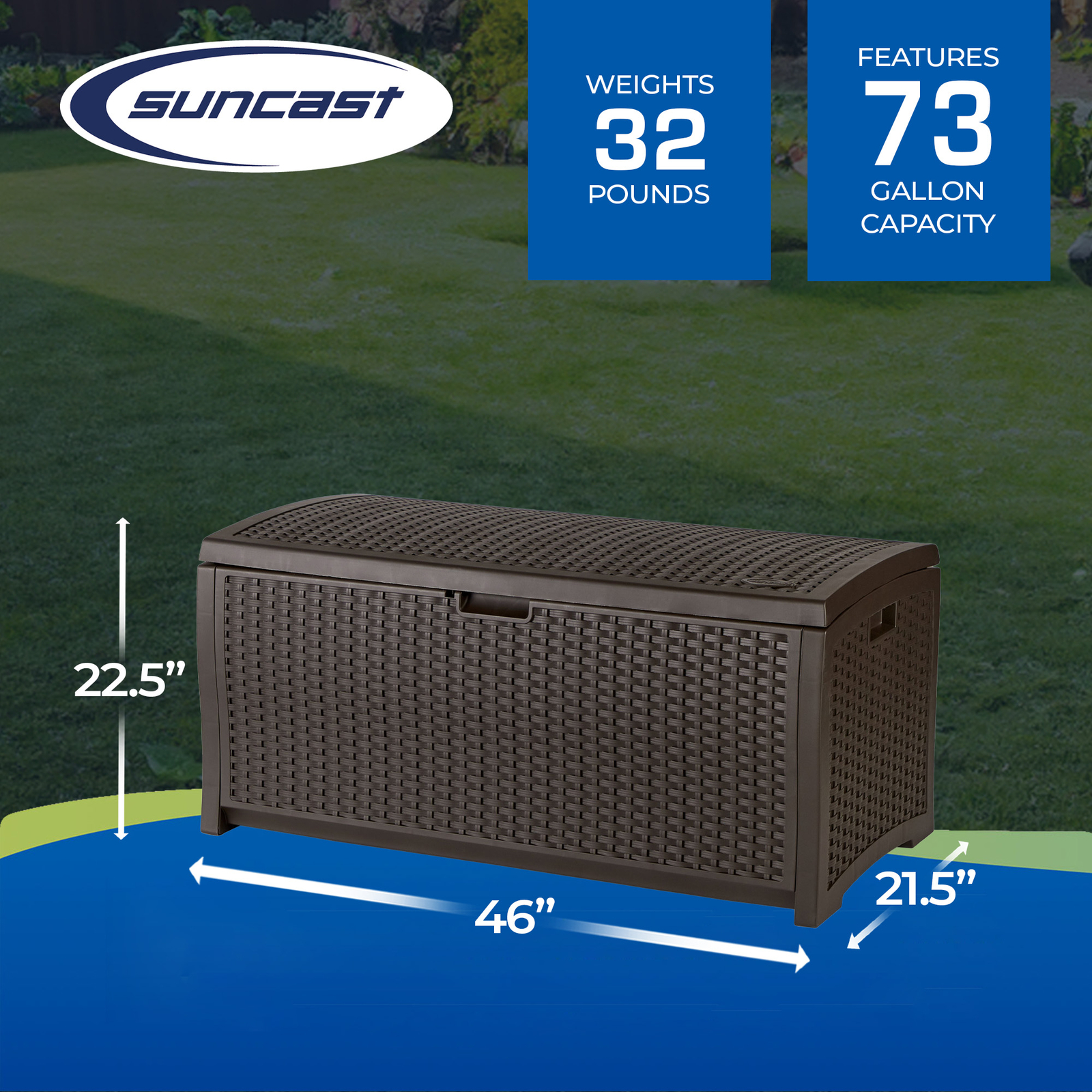 Suncast DBW7300 73 Gallon Resin Wicker Outdoor Patio Storage Deck Box ...