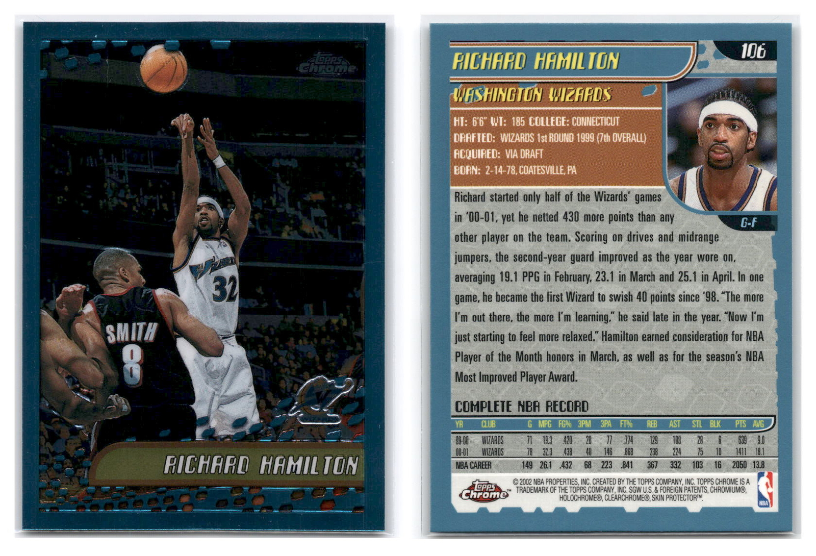 2001-02 Topps Chrome #106 Richard Hamilton - Washington Wizards | eBay