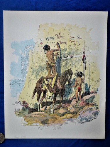 antique western INDIAN MAN artist C M RUSSELL Montana lithograph ...