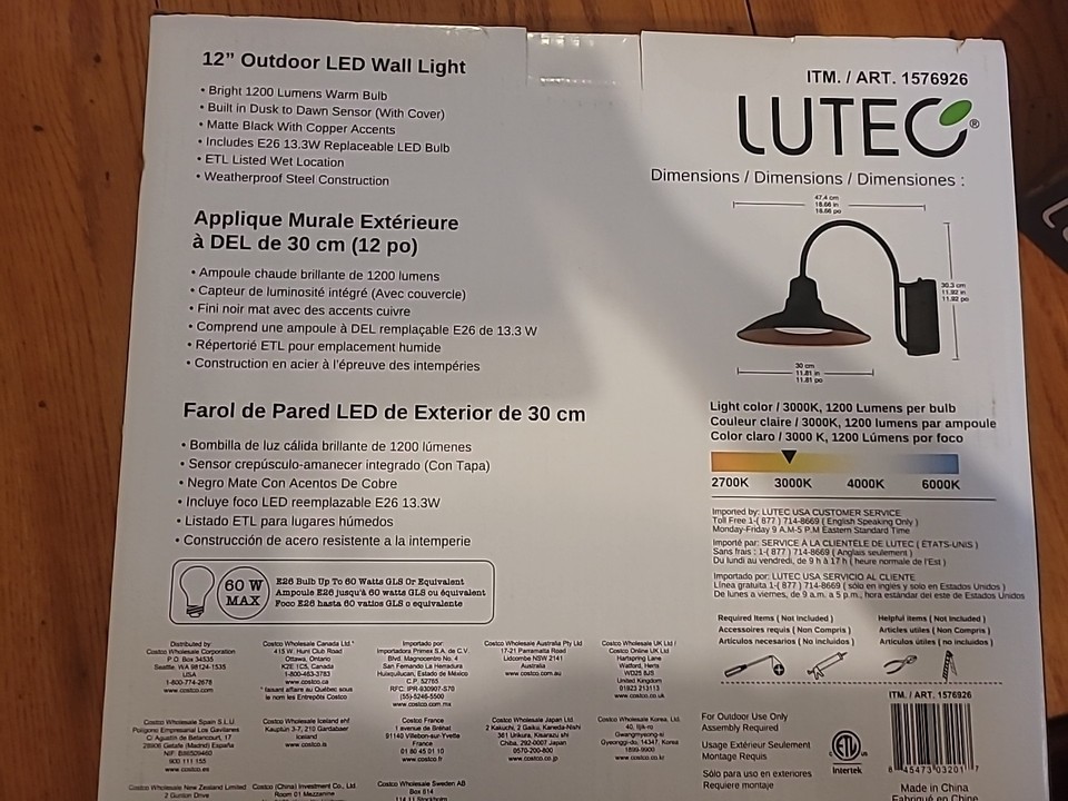 Lutec 12" Outdoor LED Wall Light 1576926 Brand New | eBay