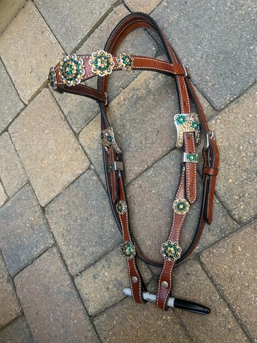 Custom Handmade Teskey's Bling Green and Gold Rhinestone Brown Leather ...
